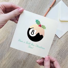 Personalised Christmas Pudding Snooker Christmas Card