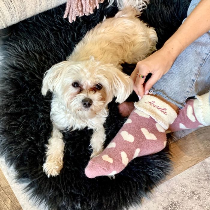 Pink Heart Wool Blend Socks
